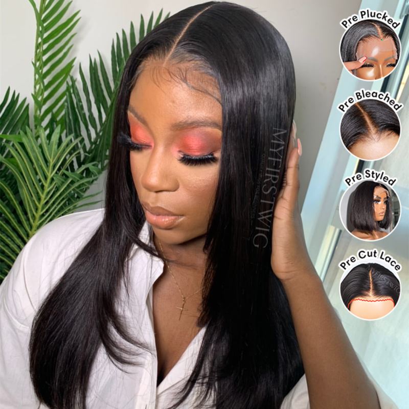 Perruque sans colle 7x5 - Perruque Cheveux raides coupés en couches ...